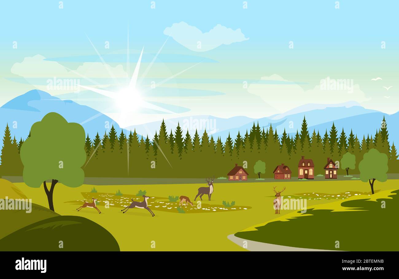 Vector background of a forest mountains wilderness landscape and ...