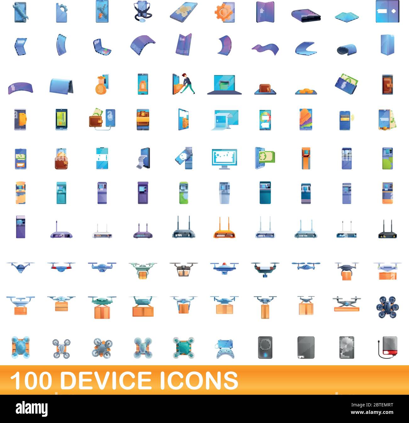 100 device icons set. Cartoon illustration of 100 device icons vector ...