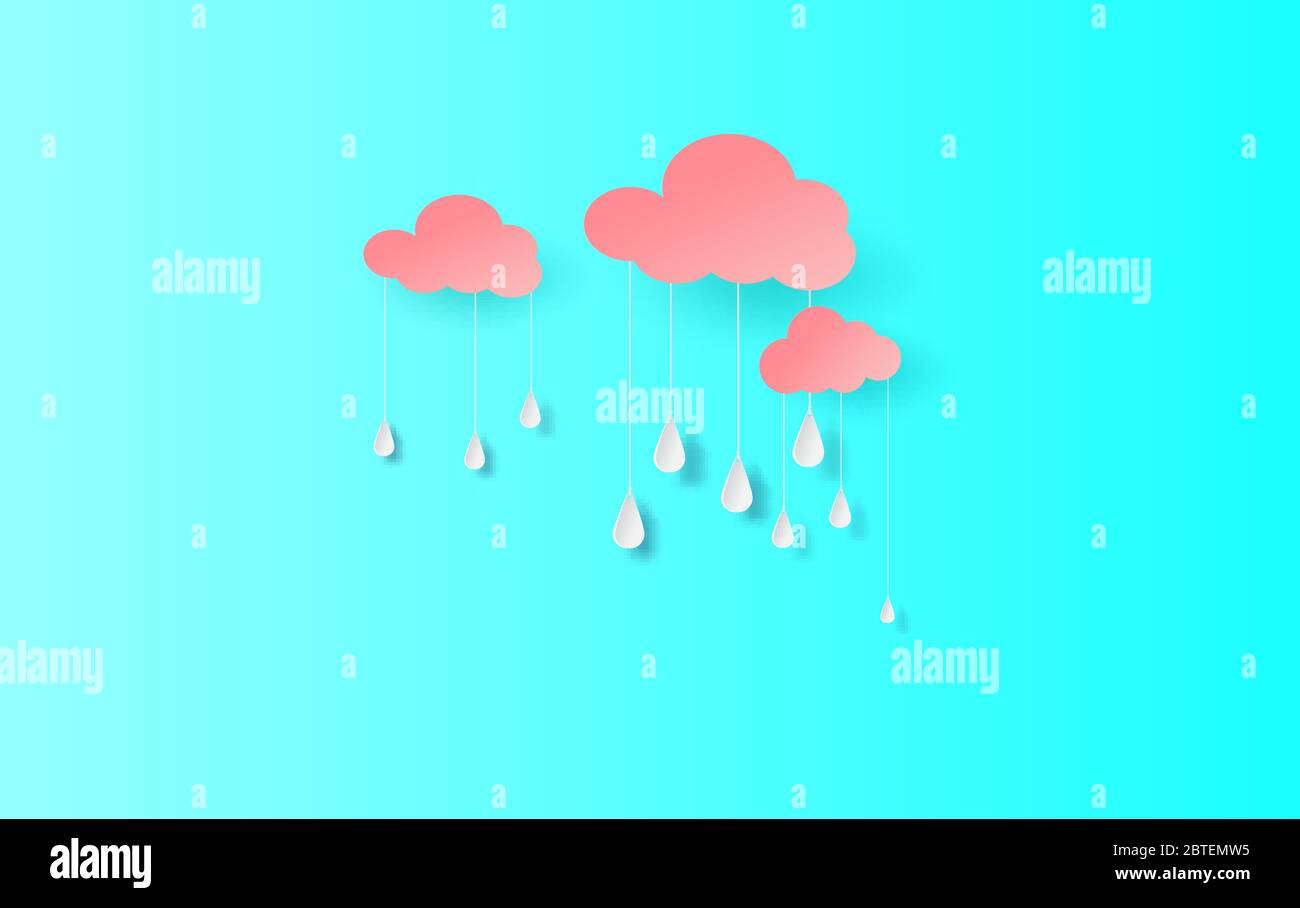 illustration of rainy season on sweet color. Paper cut design for ...
