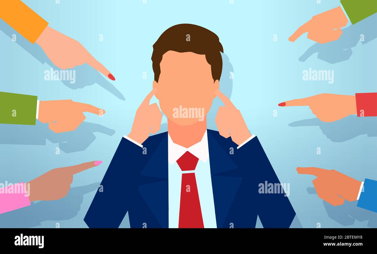 vector of a business man plugging his ears while being blamed and ...