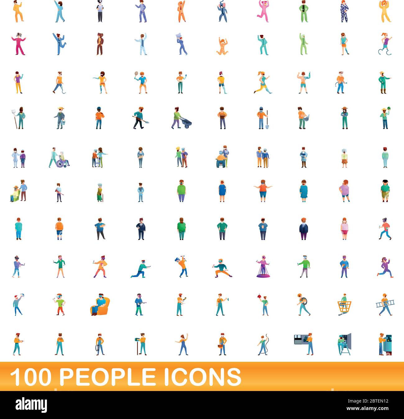 100 people icons set. Cartoon illustration of 100 people icons vector ...
