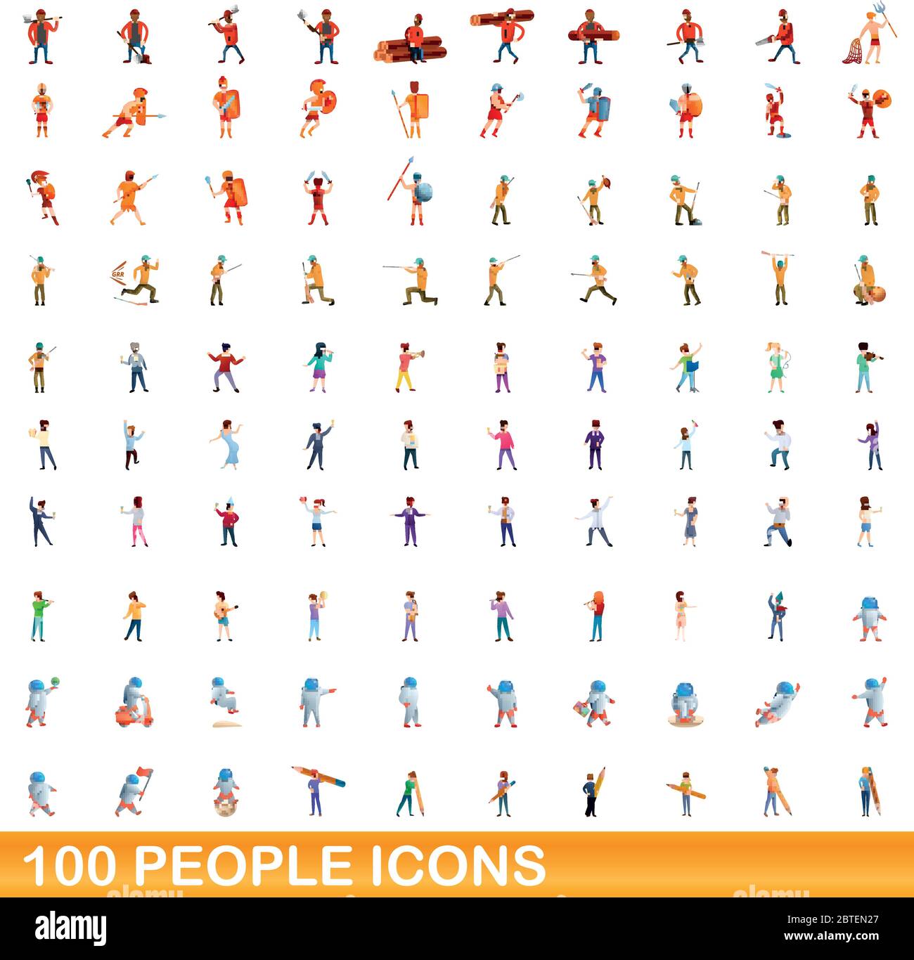 100 people icons set. Cartoon illustration of 100 people icons vector ...