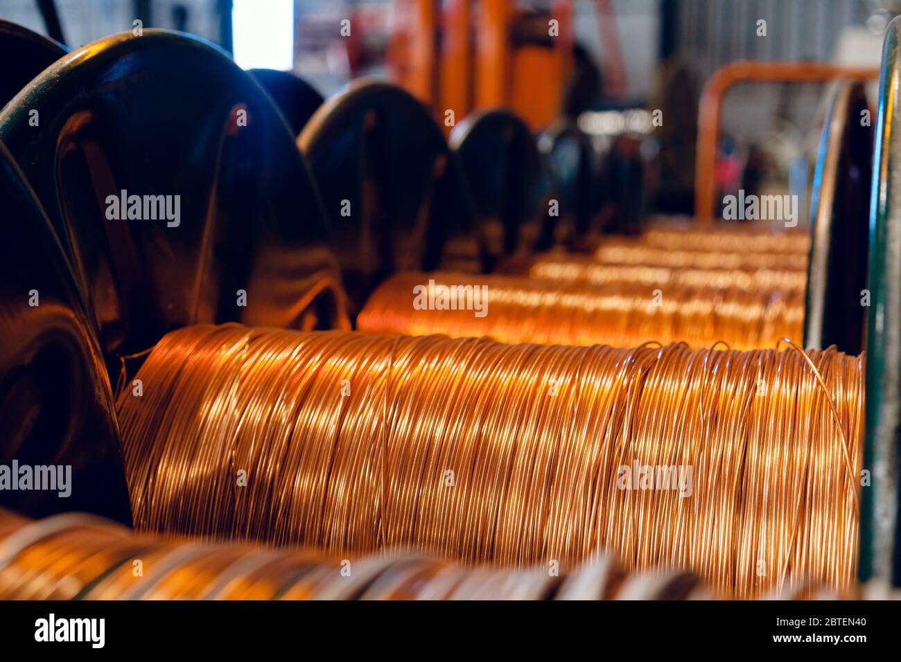Production of copper wire, cable in reels at factory. Cable factory ...