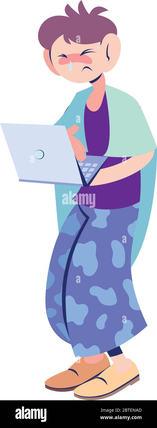 sick man working at the computer vector illustration design Stock ...