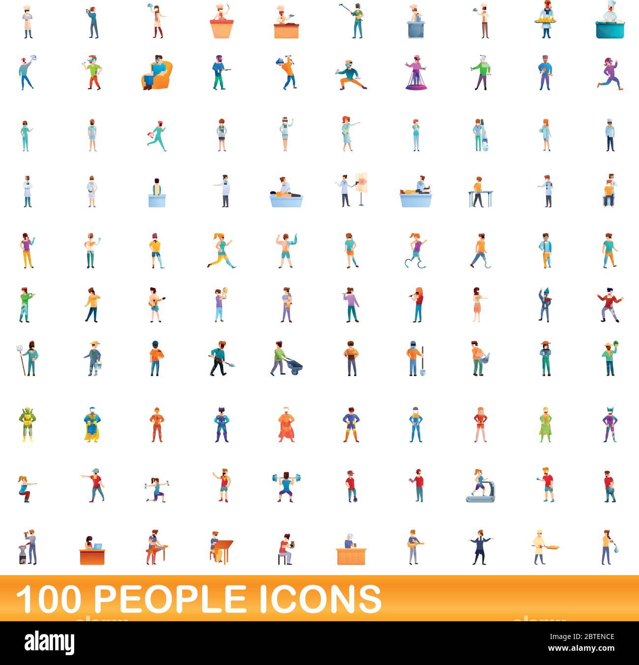 100 people icons set. Cartoon illustration of 100 people icons vector ...