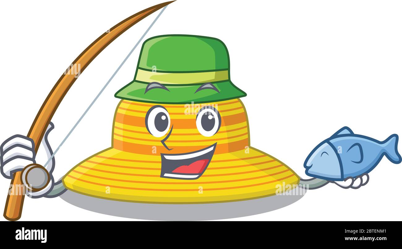 Cartoon design style of summer hat goes to fishing. Vector illustration ...