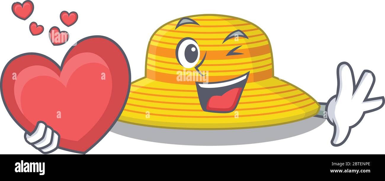 A sweet summer hat cartoon character style holding a big heart. Vector ...