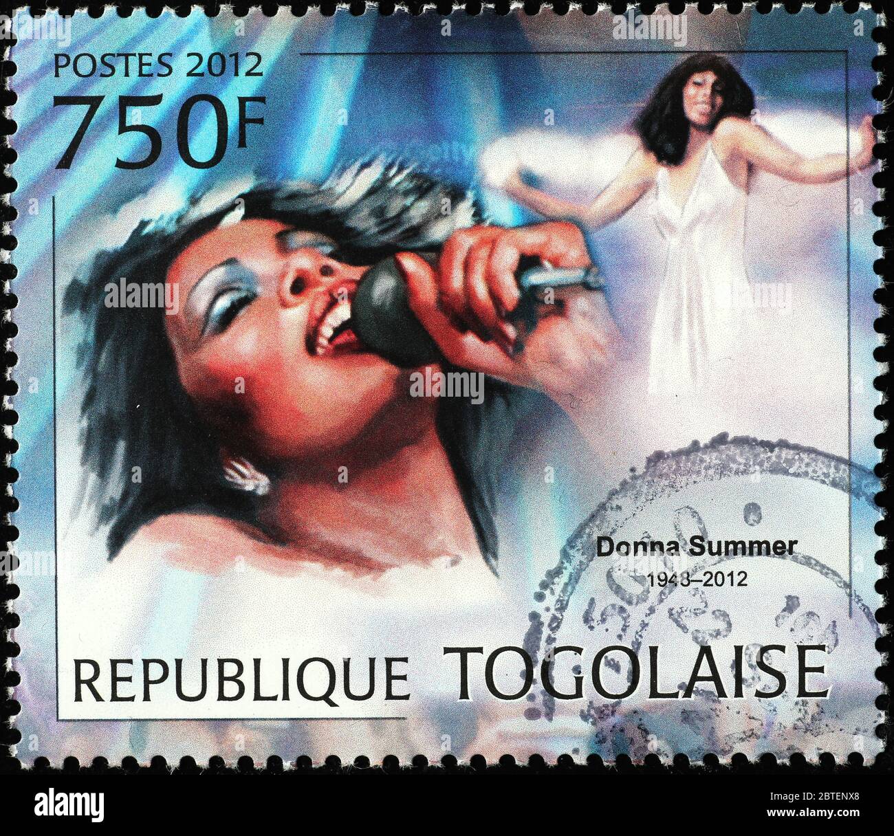 Donna Summer singing on postage stamp of Togo Stock Photo - Alamy