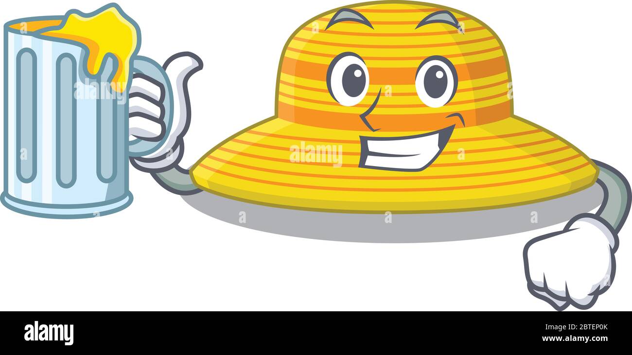 A cartoon concept of summer hat with a glass of beer. Vector ...