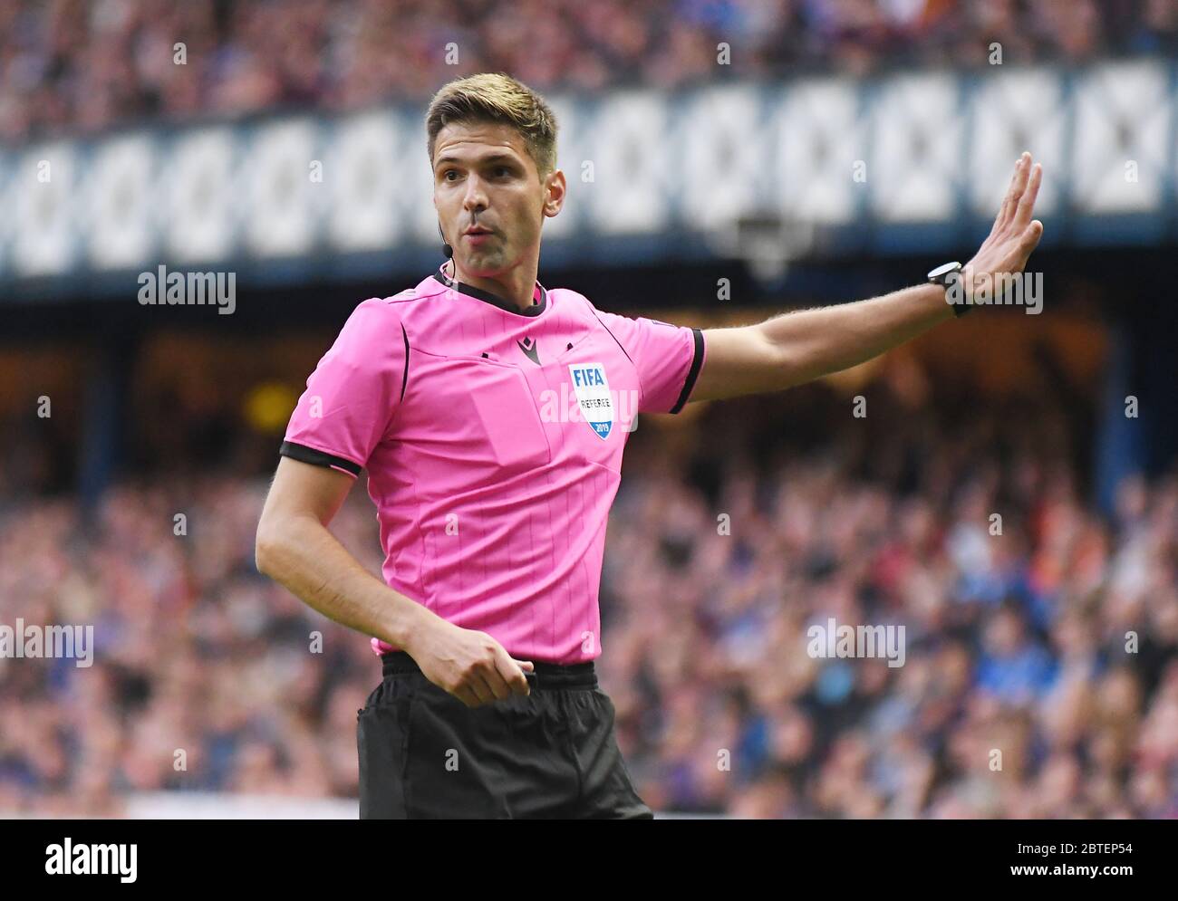 GLASGOW, SCOTLAND - JULY 18, 2019: Austrian FIFA referee Christopher ...