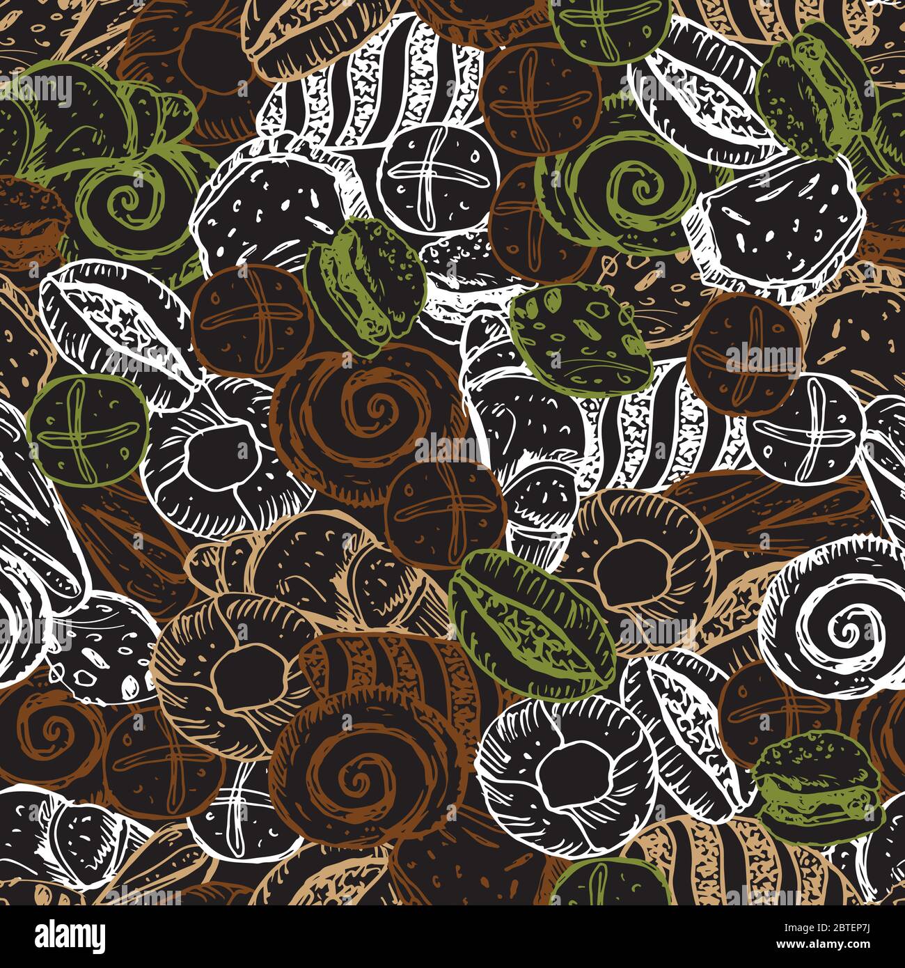 Vector black chalkboard style hand drawn bakery overlapping breads ...