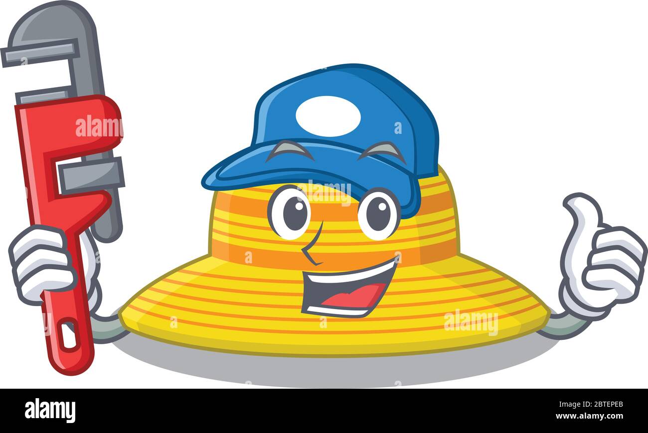 cartoon character design of summer hat as a Plumber with tool. Vector ...