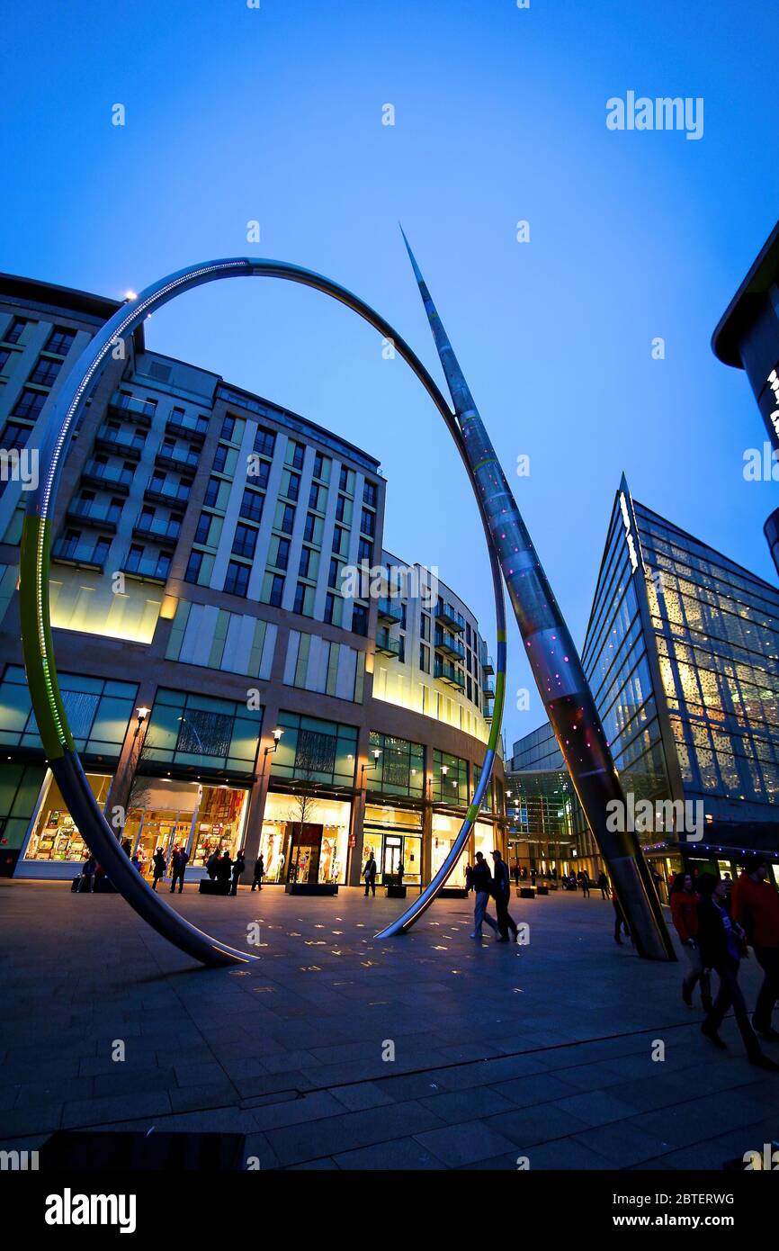 Central Library Square at Blue Hour, Cardiff, Wales Stock Photo - Alamy