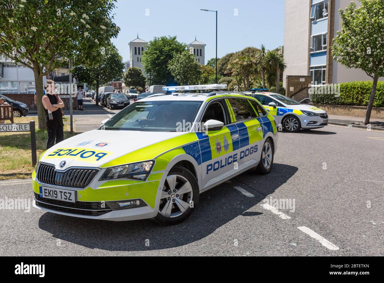 Eastbourne, England. 25 May 2020. Armed police in Compton Street ...
