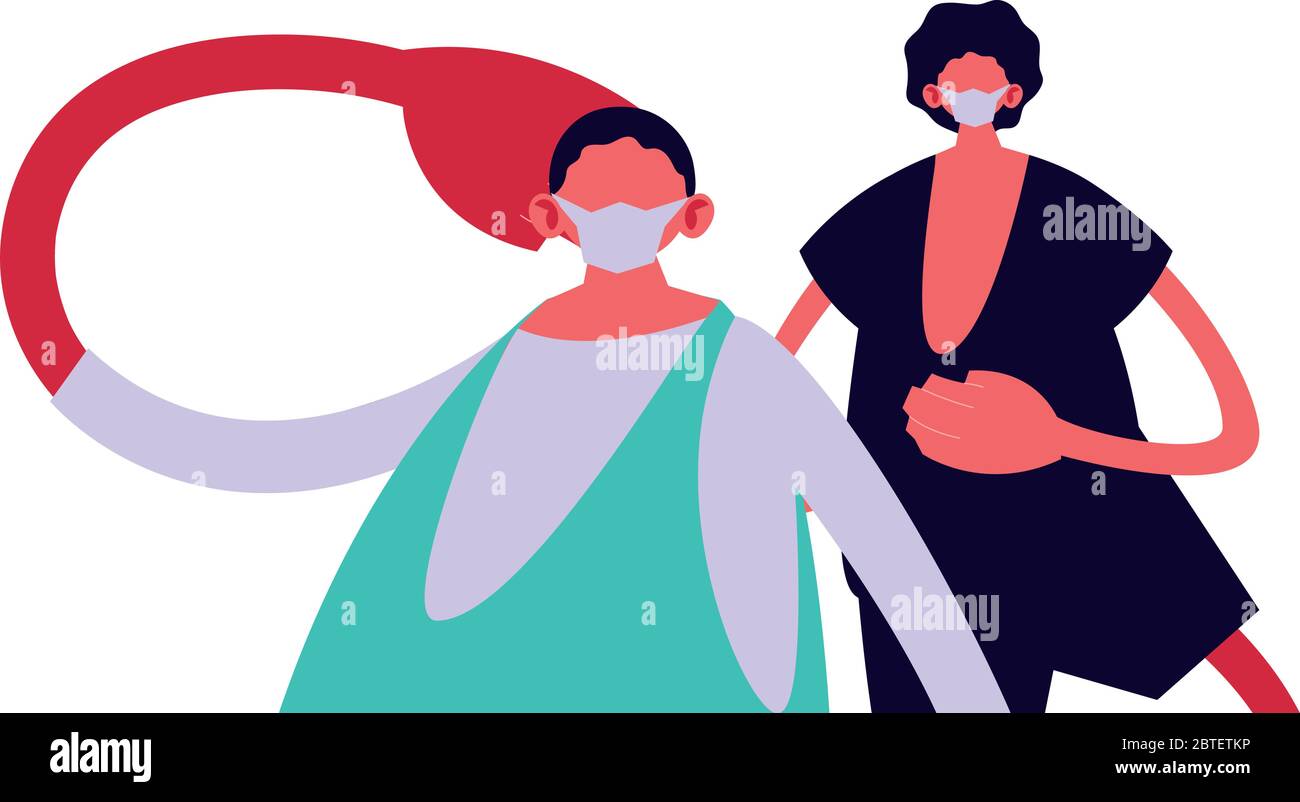 Urban men cartoons with masks and casual cloth design of Medical care ...