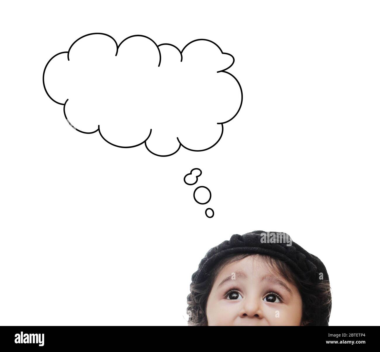 Half head of adorable child with thinking Cloud While Standing Before A ...