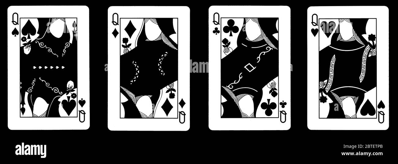 4 Queens in a row - Playing Cards, Isolated on black Stock Photo - Alamy
