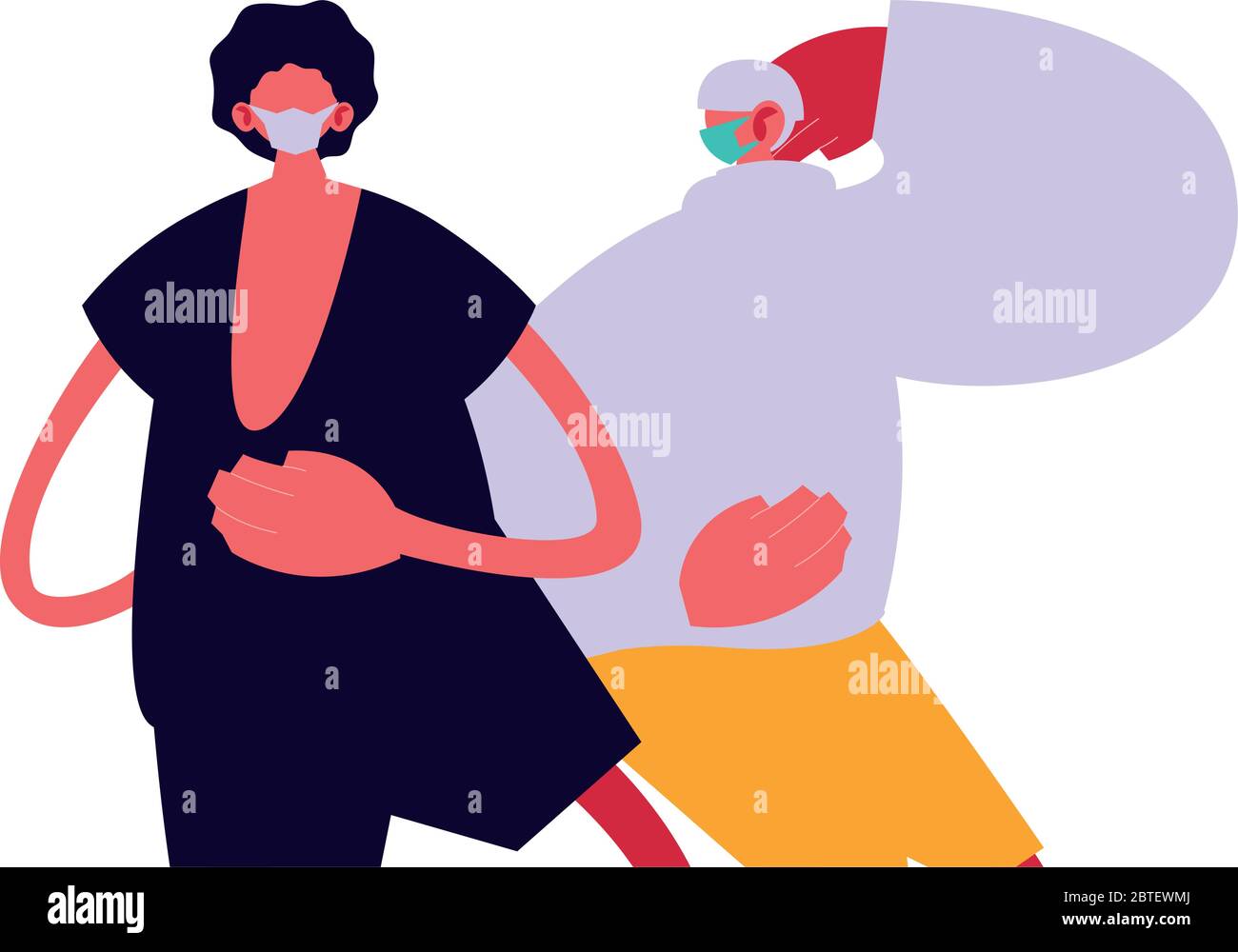 Urban men cartoons with masks and casual cloth design of Medical care ...