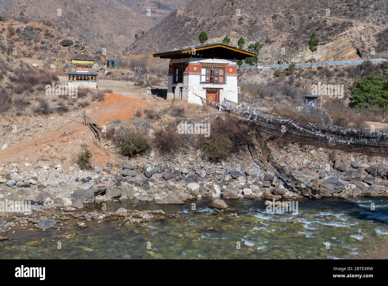 Bhutan. Paro-Thimphu Highway. Tachog Lhakhang, one of the oldest Dzongs ...