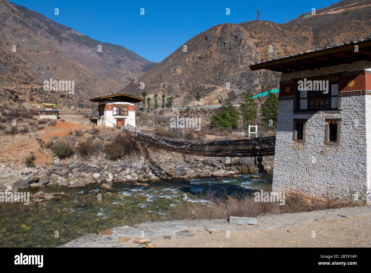 Bhutan. Paro-Thimphu Highway. Tachog Lhakhang, one of the oldest Dzongs ...