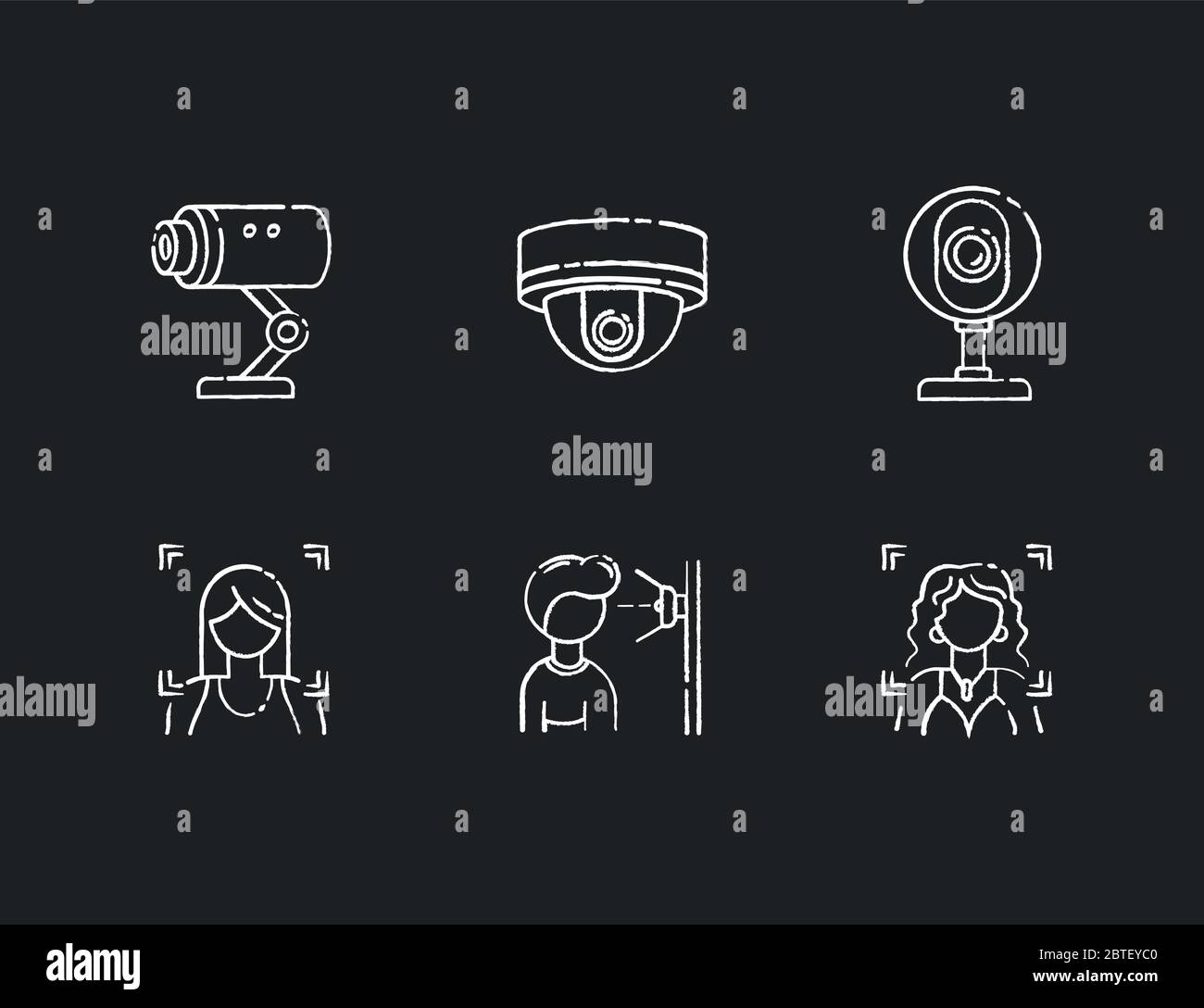 Biometric identification chalk white icons set on black background ...