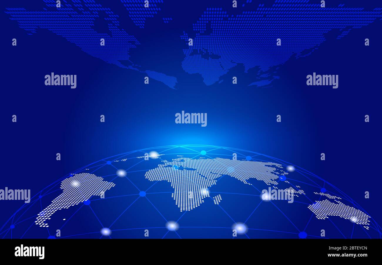 Dotted lines and digital maps constitute the earth's dawn Internet ...