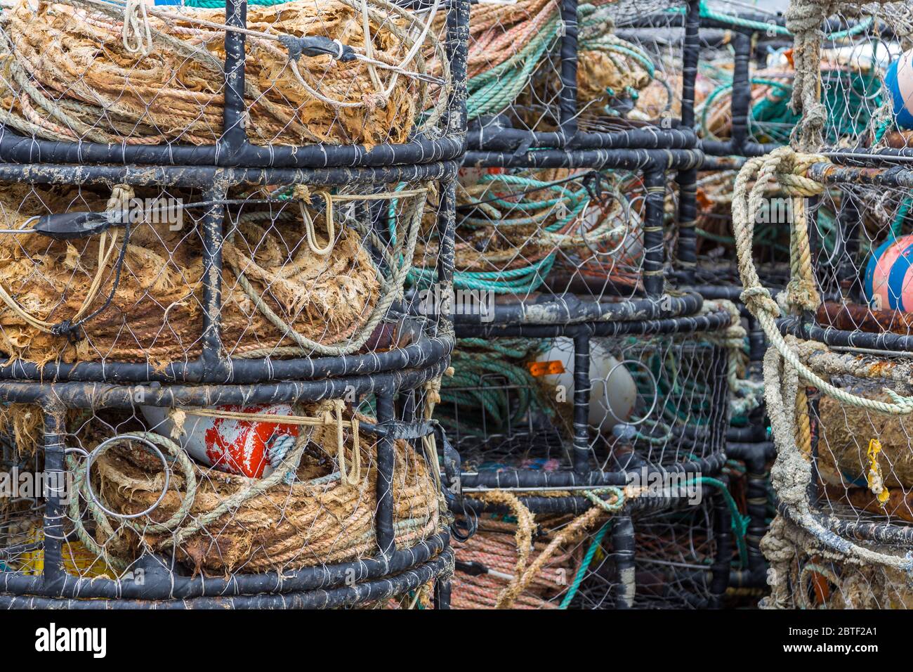 Large containers with fishing nets, Monterey, California, USA Stock ...