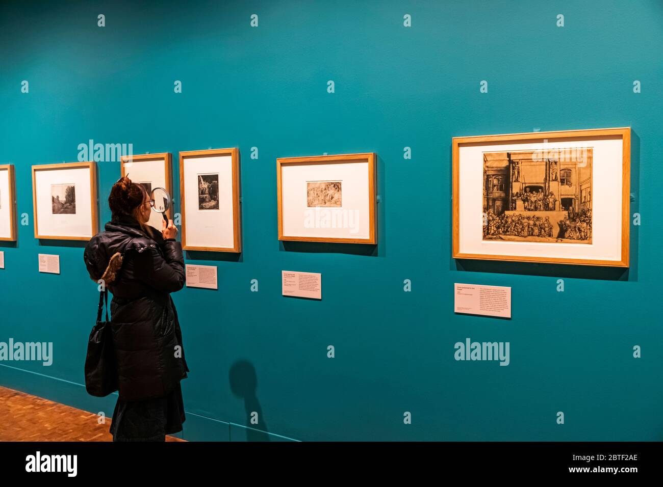 England, Somerset, Bath, The Holbourne Museum, Visitor Using Magnifying ...