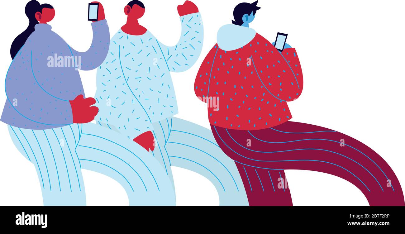 People cartoons with casual cloth and smartphones chatting design ...