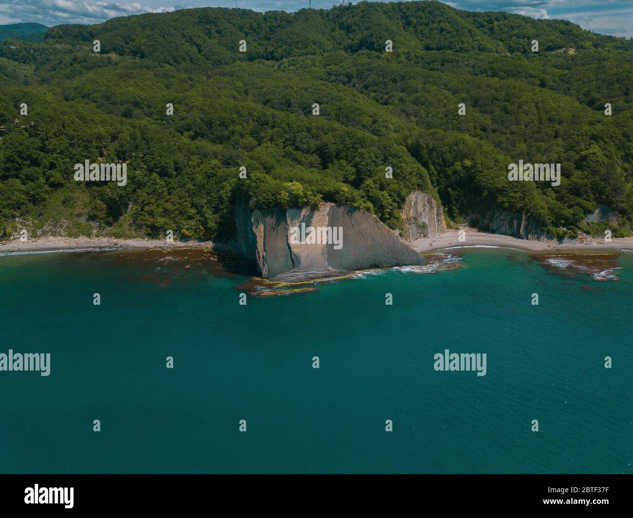 The mountains and sea scenery with blue sky, Tuapse district of the ...
