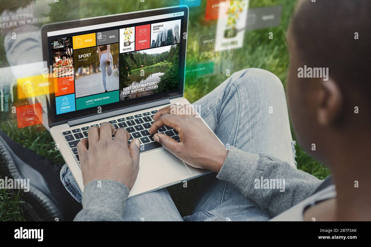 Black Man Searching The Internet Premium Photo | Black Man Sitting At