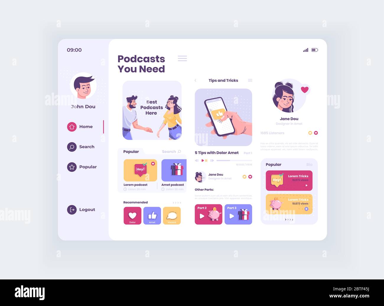 Podcasts you need tablet interface vector template Stock Vector Image ...