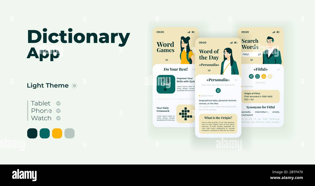 Vocabulary app cartoon smartphone interface vector templates set Stock ... Vocabulary app cartoon smartphone interface vector templates set Stock ...