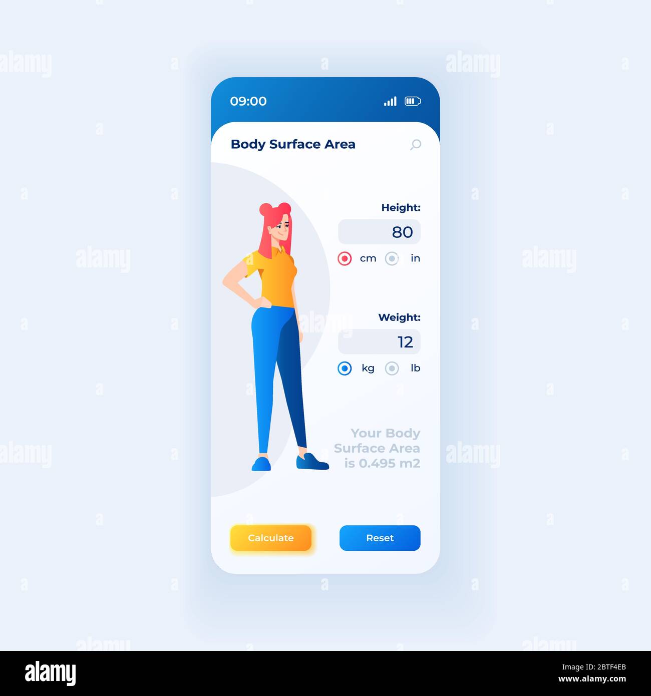 Body surface area calculation smartphone interface vector template ...