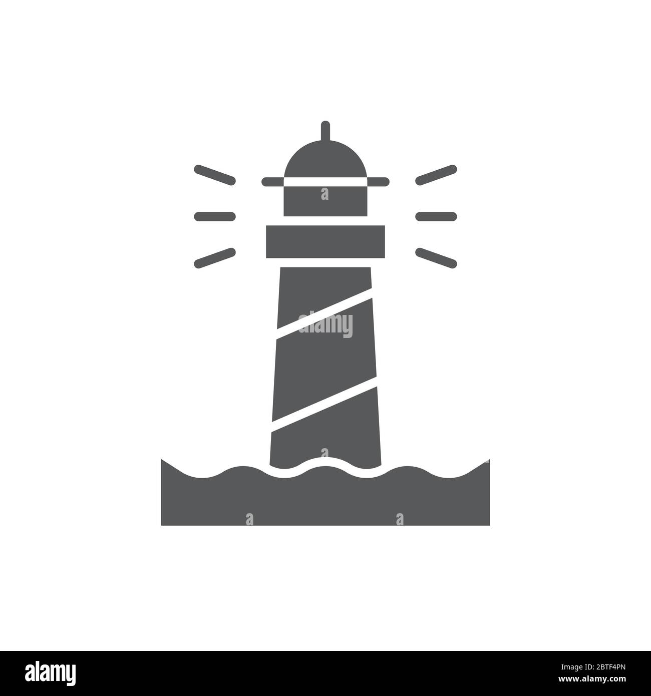 Lighting lighthouse and ocean water vector icon symbol isolated on ...