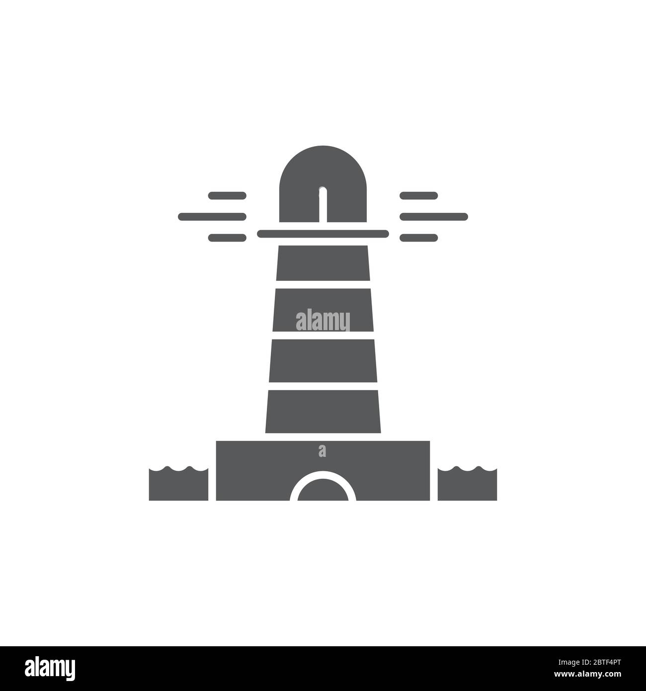 Lighting lighthouse and ocean water vector icon symbol isolated on ...