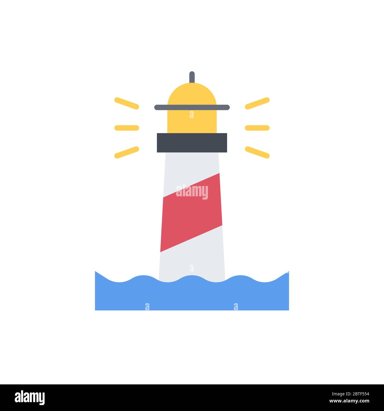 Lighting lighthouse and ocean water vector icon symbol isolated on ...