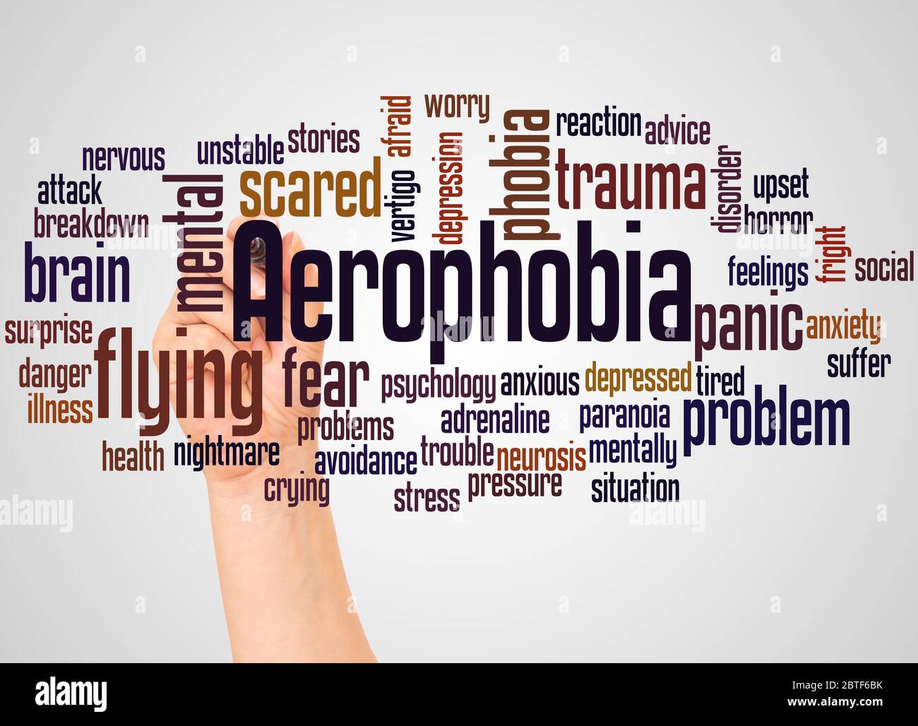 Aerophobia fear of flying word cloud and hand with marker concept on ...