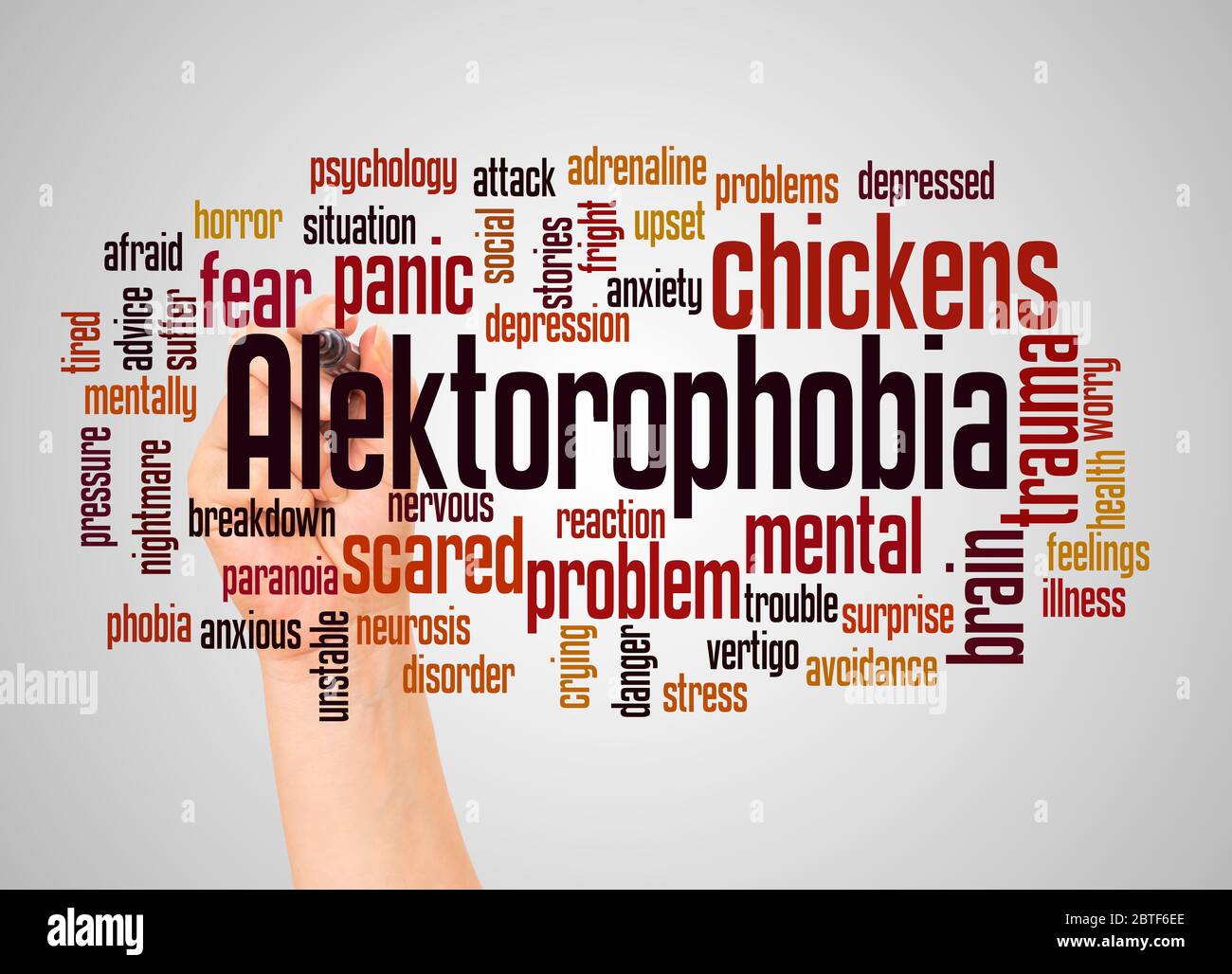 Alektorophobia fear of chickens word cloud and hand with marker concept ...