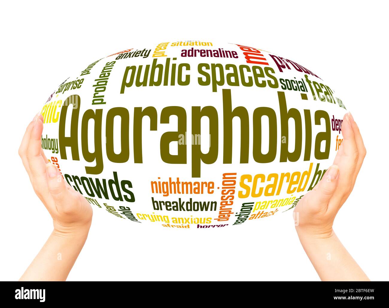 Agoraphobia fear of public spaces or crowds word hand sphere cloud ...