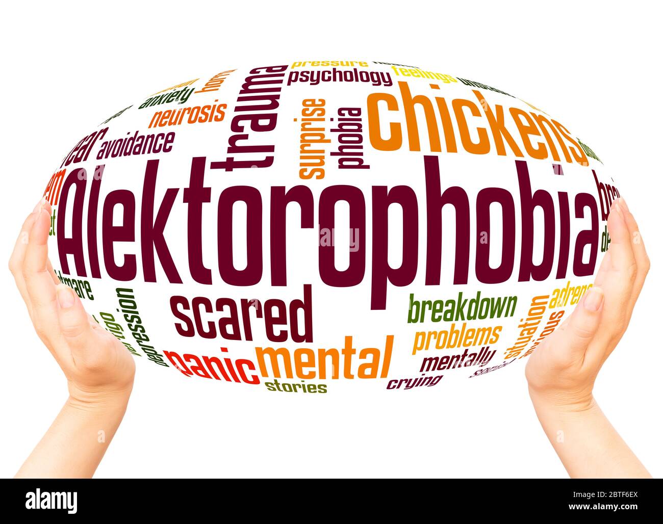 Alektorophobia fear of chickens word hand sphere cloud concept on white ...
