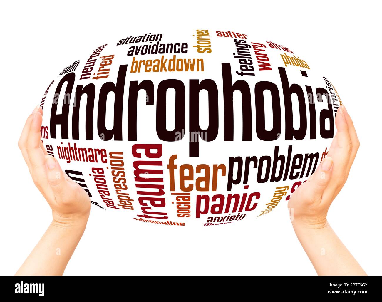 Androphobia fear of men word hand sphere cloud concept on white ...