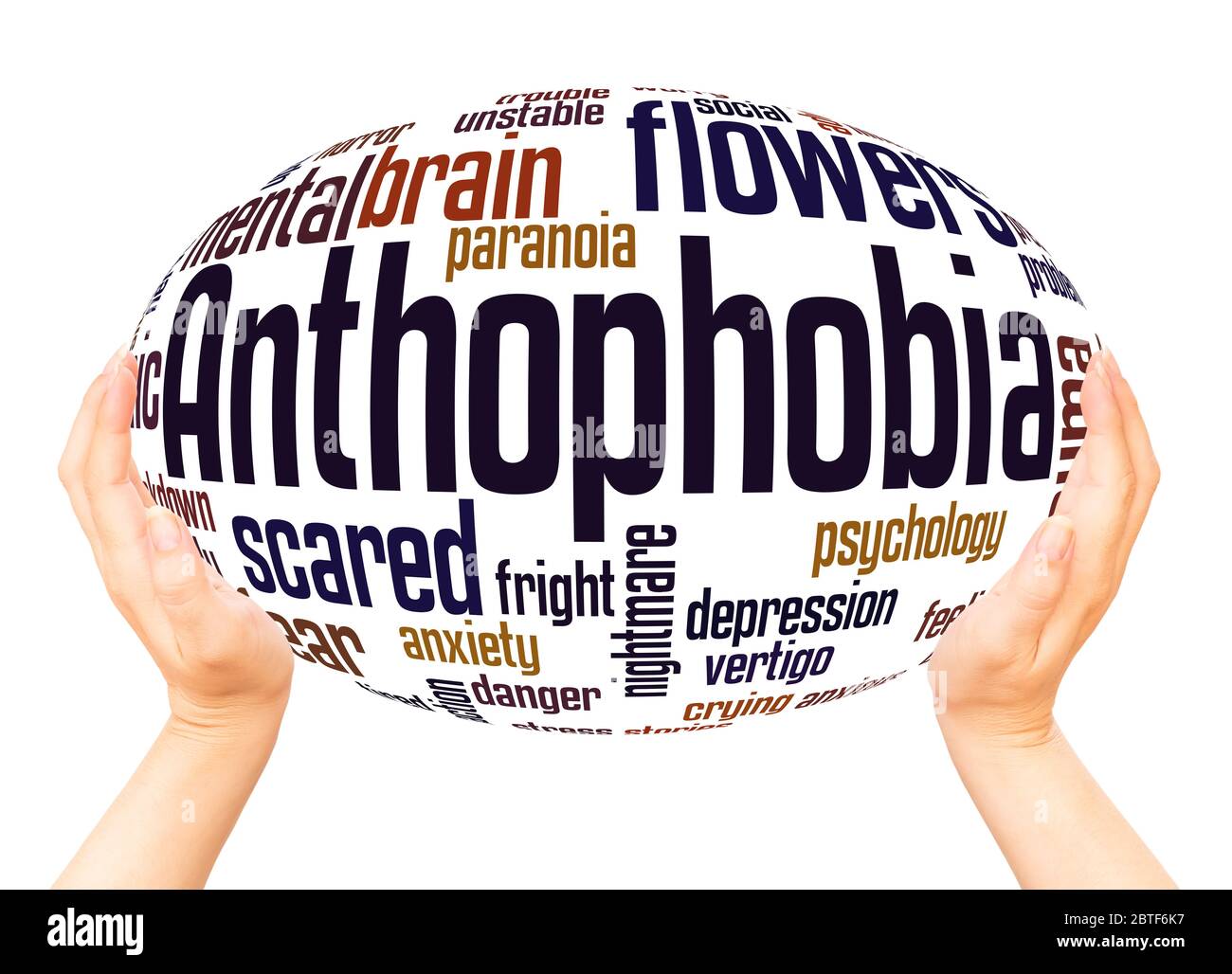 Anthophobia fear of flowers word hand sphere cloud concept on white ...
