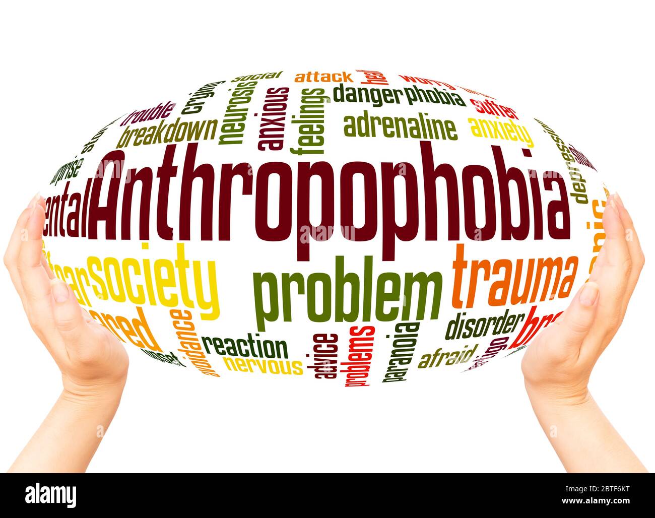Anthropophobia fear of people or society word hand sphere cloud concept ...