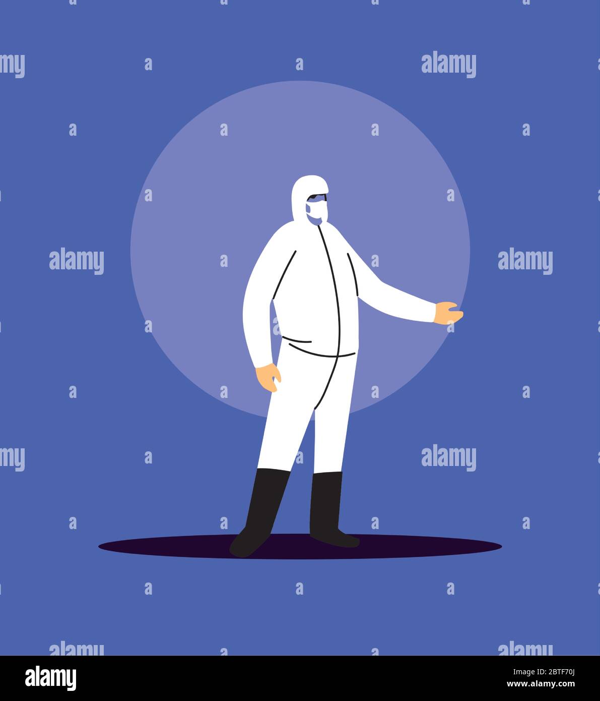 man with biosecurity suit in covid-19 prevention vector illustration ...