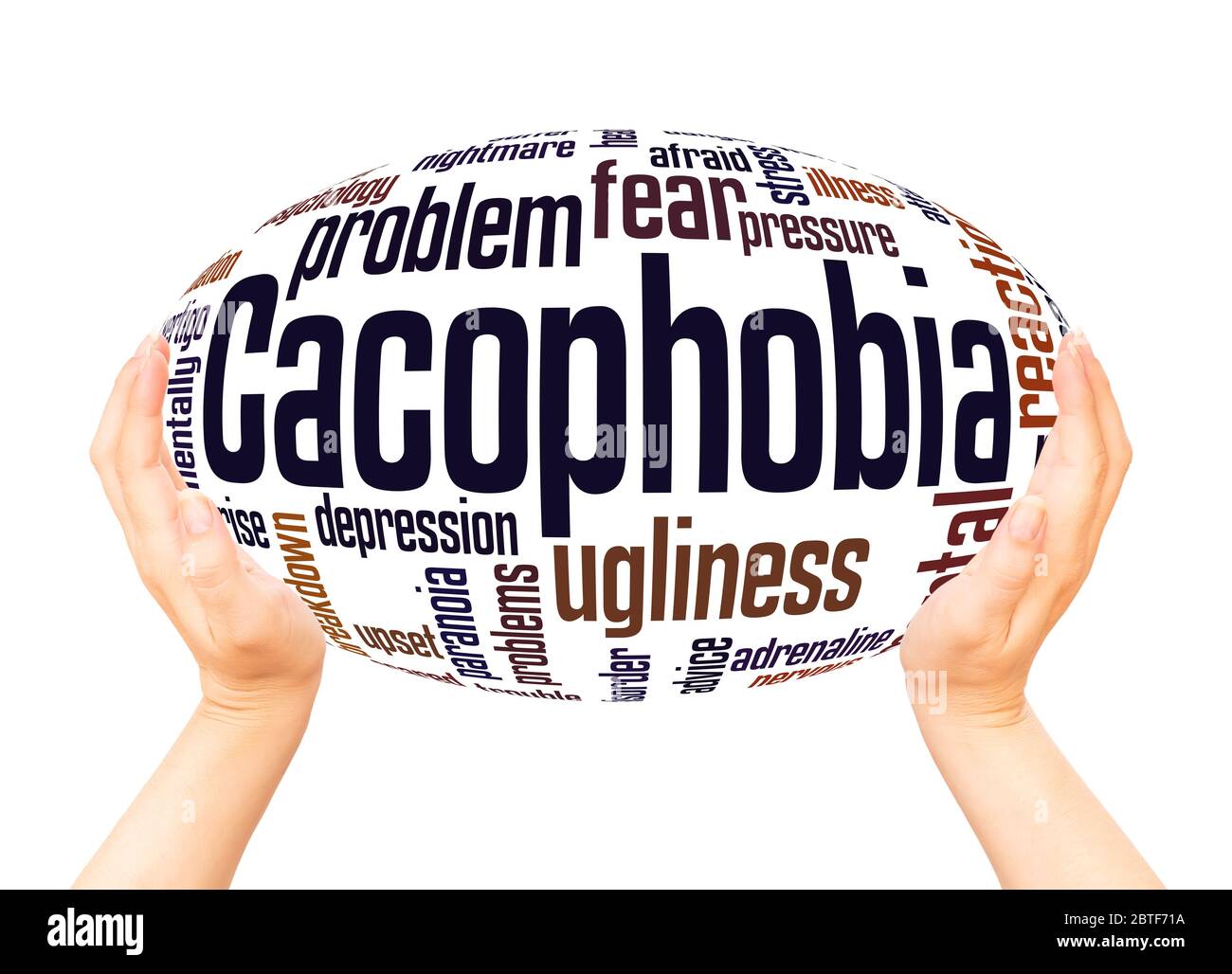 Cacophobia fear of ugliness word cloud and hand with marker concep on ...