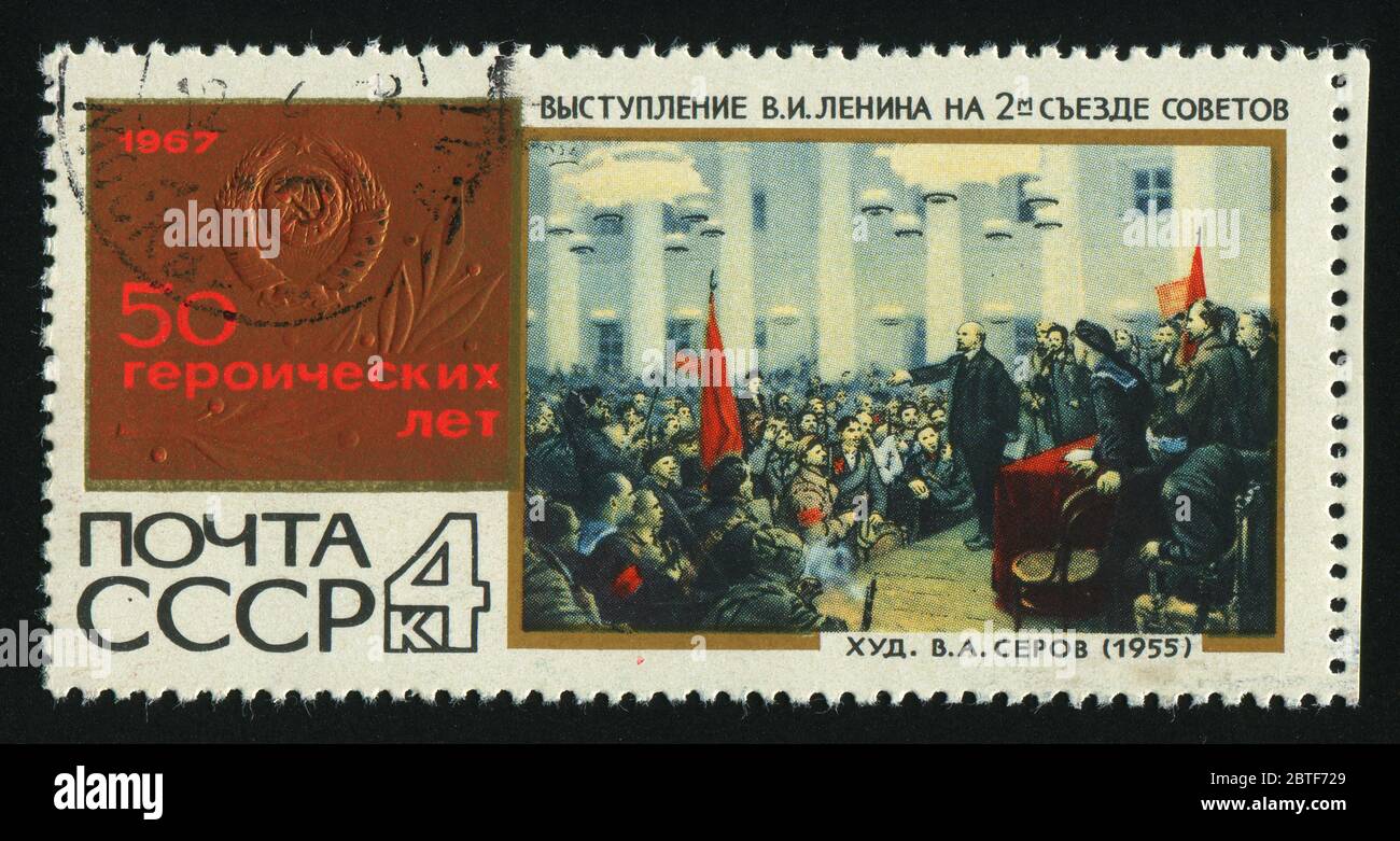RUSSIA - CIRCA 1967: stamp printed by Russia, shows Lenin Addressing ...