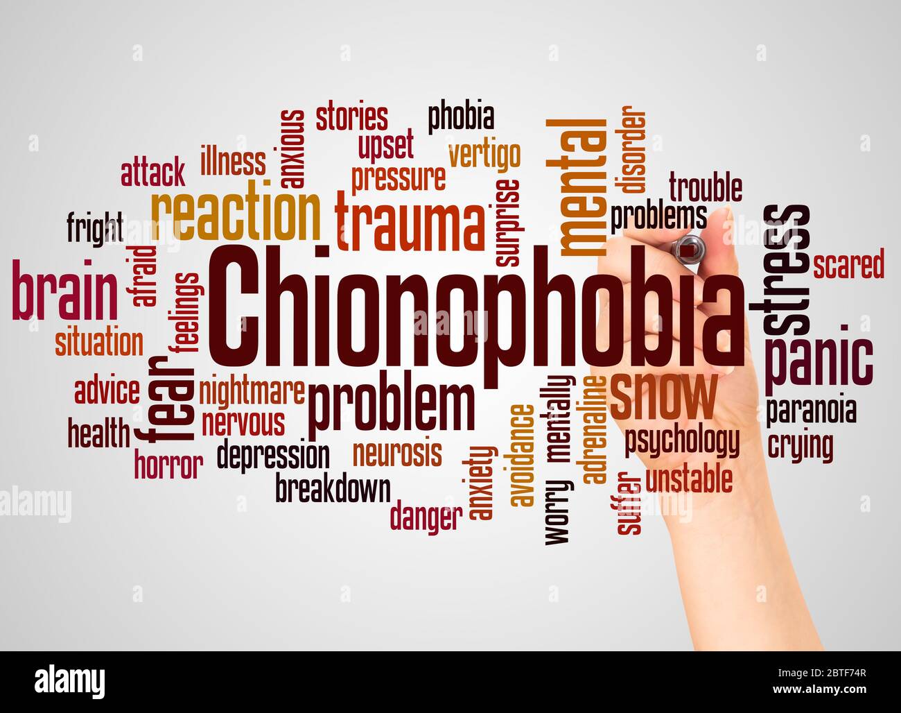 Chionophobia fear of snow word cloud and hand with marker concept on ...
