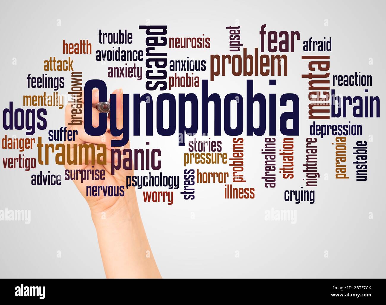 Cynophobia fear of dogs word cloud and hand with marker concept on ...