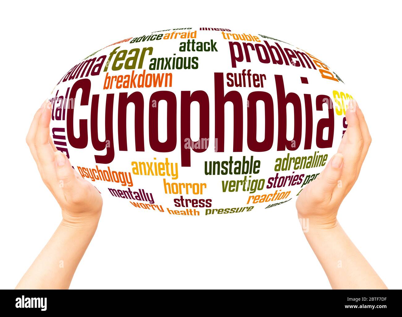 Cynophobia fear of dogs word hand sphere cloud concept on white ...